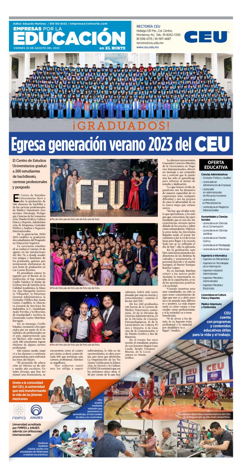 Egresa Generación de Verano 2023 – EL NORTE - CEU | Centro de Estudios ...